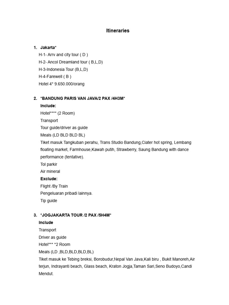 Itineraries Draft July 2023 | PDF