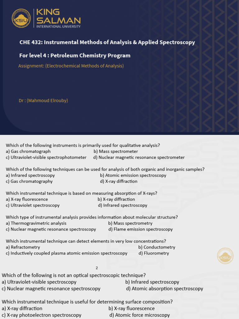 Assignment Instrumental Methods of Analysis CHE 432 | PDF | Spectroscopy | Chemistry