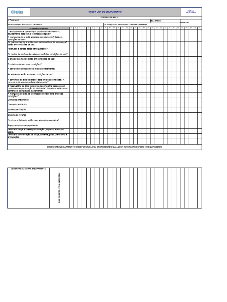 Check List - Perfuratriz Maq 4 | PDF