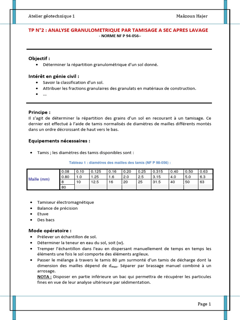 TP2 - Analyse Granulométrique | PDF