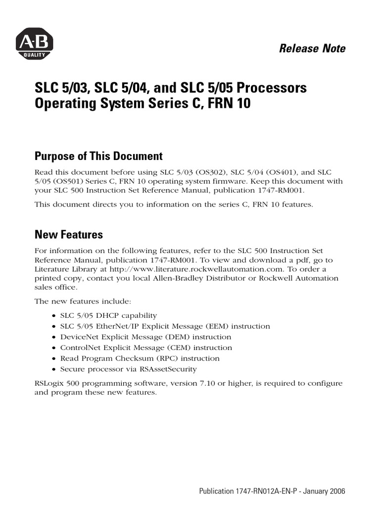 SLC 5/03, SLC 5/04, and SLC 5/05 Processors Operating System Series C ...