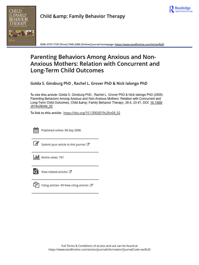Parenting Behaviors of Anxious Mothers | PDF | Anxiety | Mental Disorder