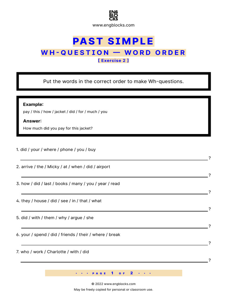 Past Simple WH Questions Word Order Exercise 2 | PDF | Linguistics | Language Mechanics