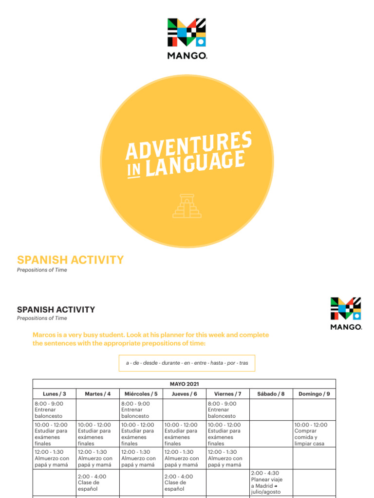 Preposiciones de Tiempo en Español | PDF