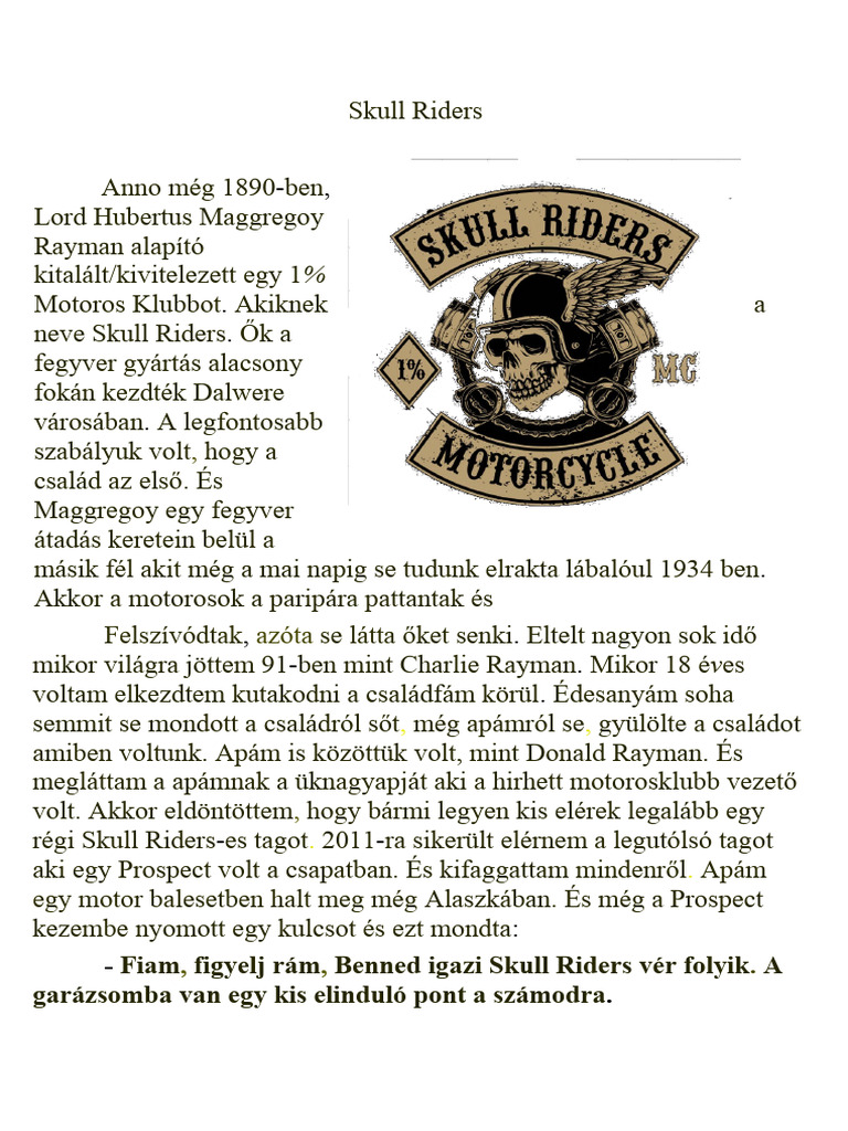 Skull Riders Motorcycle Club Pályázat | PDF