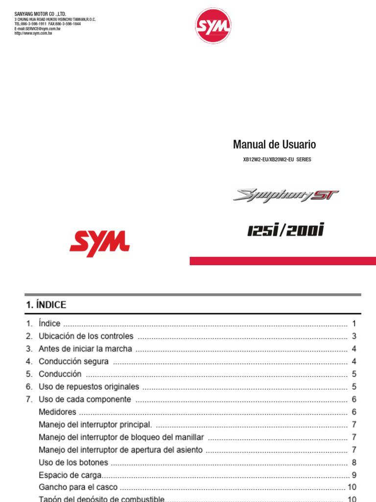 Manual de Usuario SYM Symphony ST - 125i - 200i - New | PDF | Neumático ...