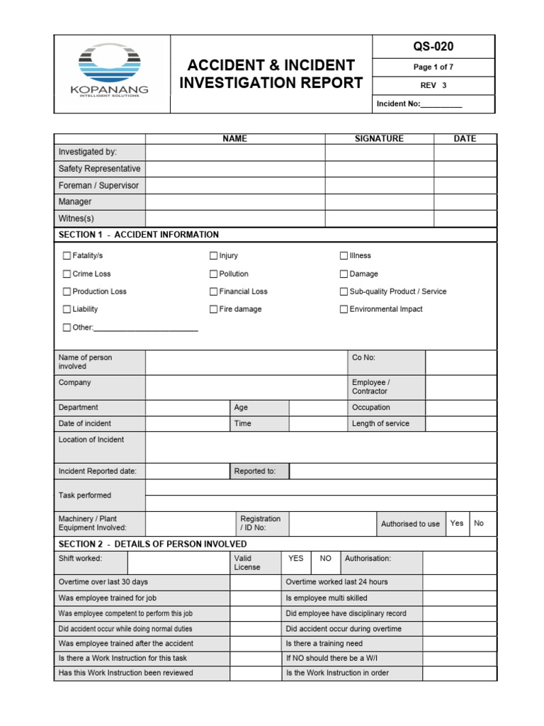 Accident and Incident Report | PDF | Personal Protective Equipment ...