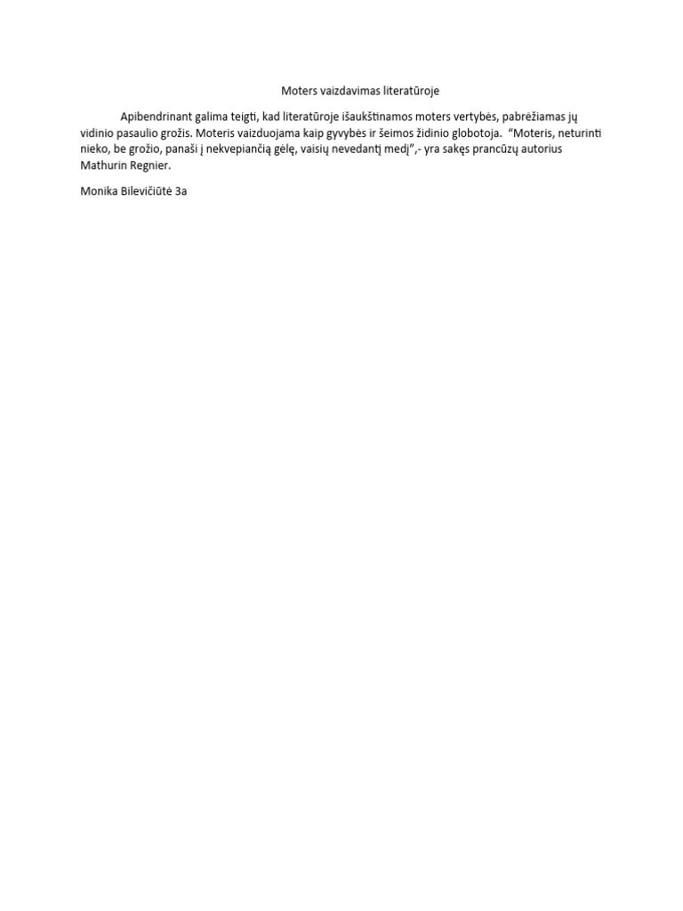 Moters Vaizdavimas Literaturoje 1 | PDF Moters Vaizdavimas Literaturoje 1 | PDF