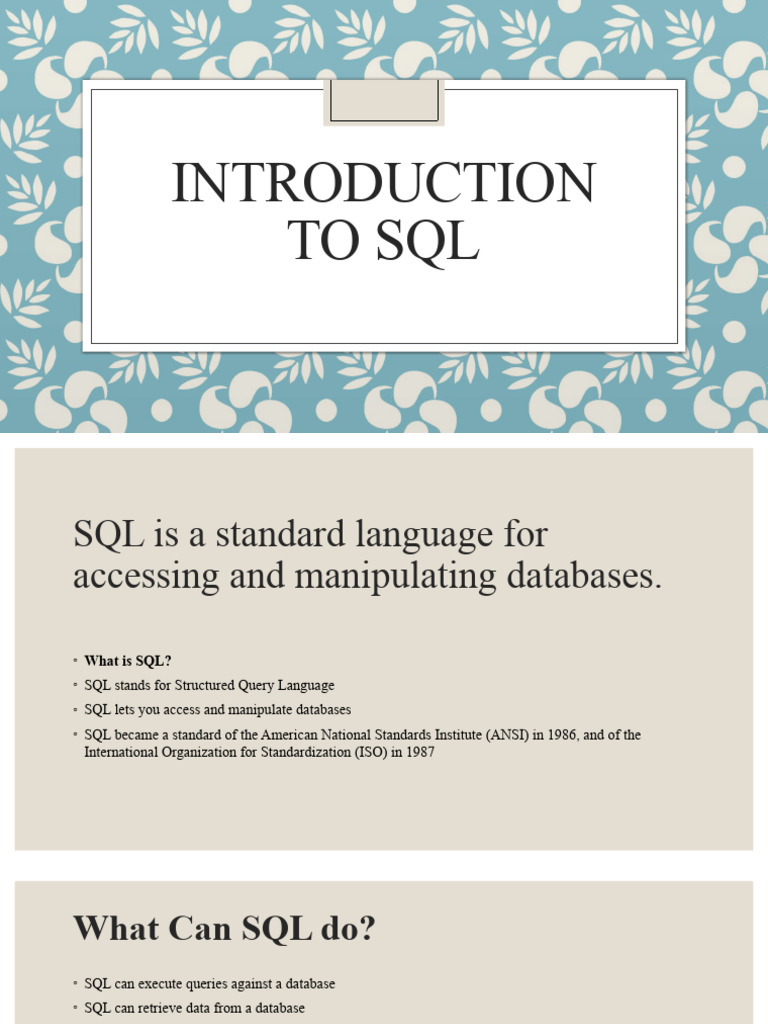 Introduction To SQL | PDF | Sql | Databases