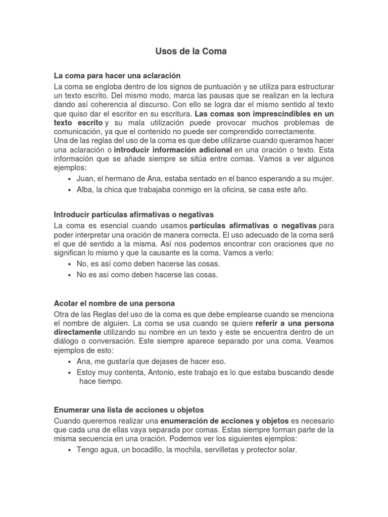 Usos Esenciales de la Coma | PDF | Coma | Lingüística