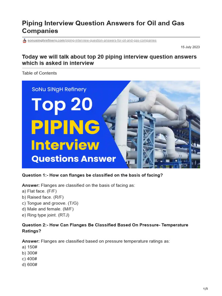 Piping Interview Question Answers For Oil and Gas Companies | PDF | Pipe (Fluid Conveyance ...