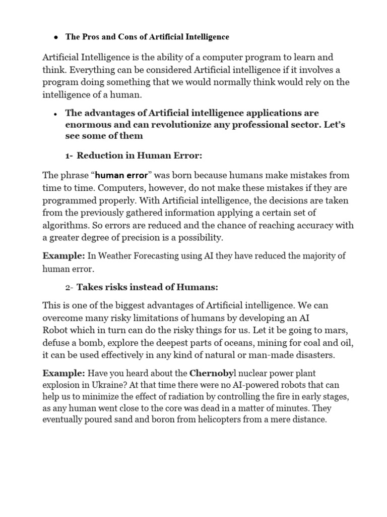 The Pros and Cons of Artificial Intelligence | PDF