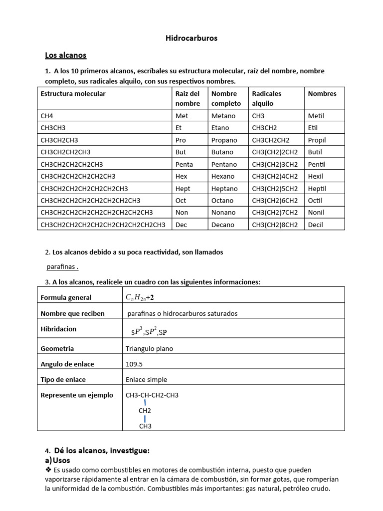 Guía alcanos | PDF | Alcano | Hidrocarburos