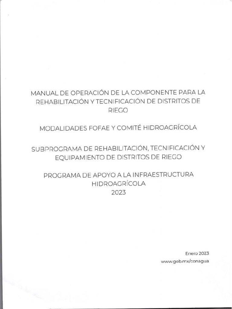 Manual de Operaci N Rehabilitaci N y Tecnificaci N de Distritos de Riego 2023 | PDF