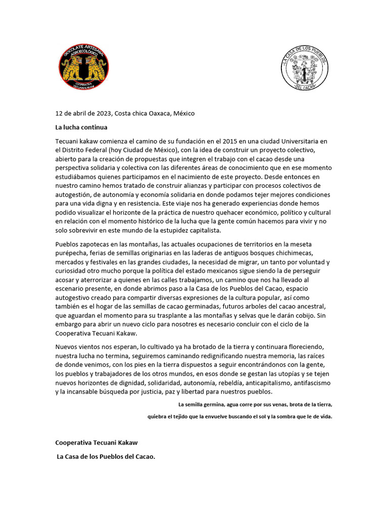 Fundación y Lucha de Tecuani Kakaw | PDF | México | Ciudad de México