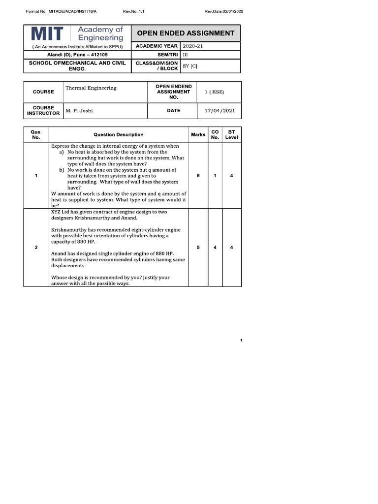 Assignment (1) Thermal | PDF