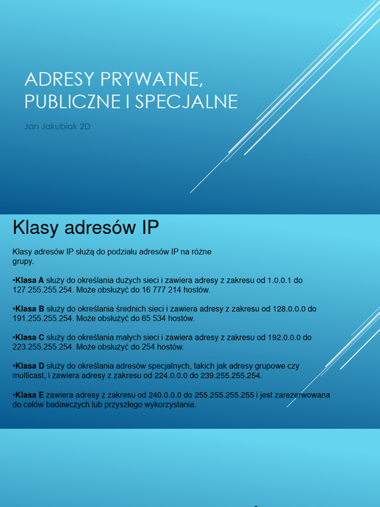 Jan Jakubiak 2D Adresy Prywatne - Publiczne I Specjalne | PDF