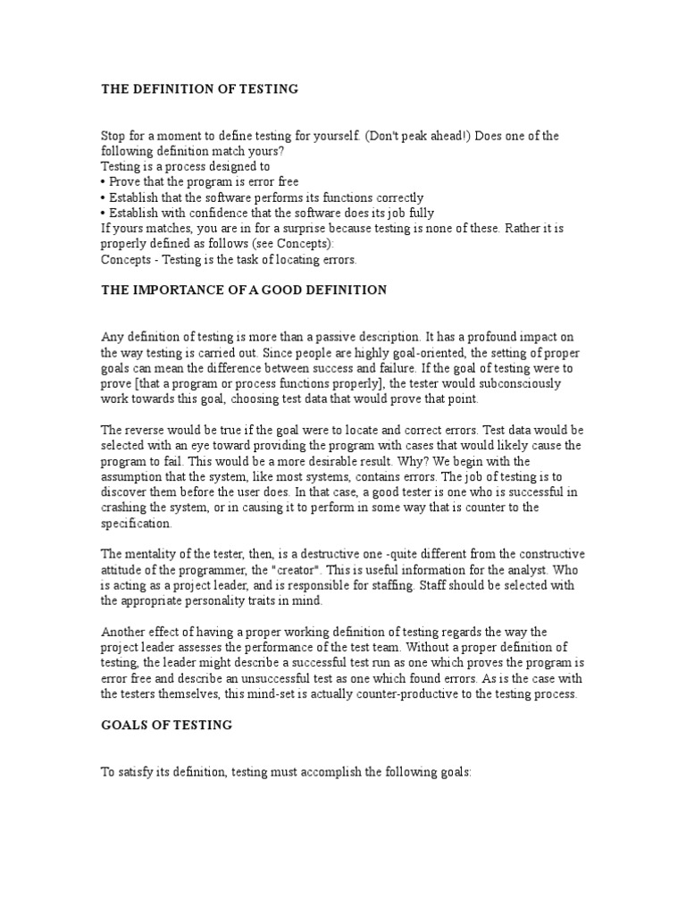 The Definition of Testing | PDF | Software Testing | Epistemology