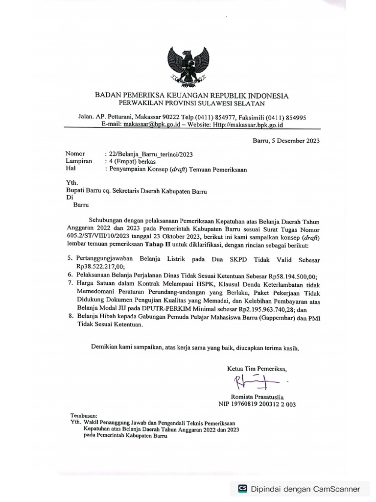 Tanggapan THP 2 BPK Untuk SPPD SKPD 2023 | PDF