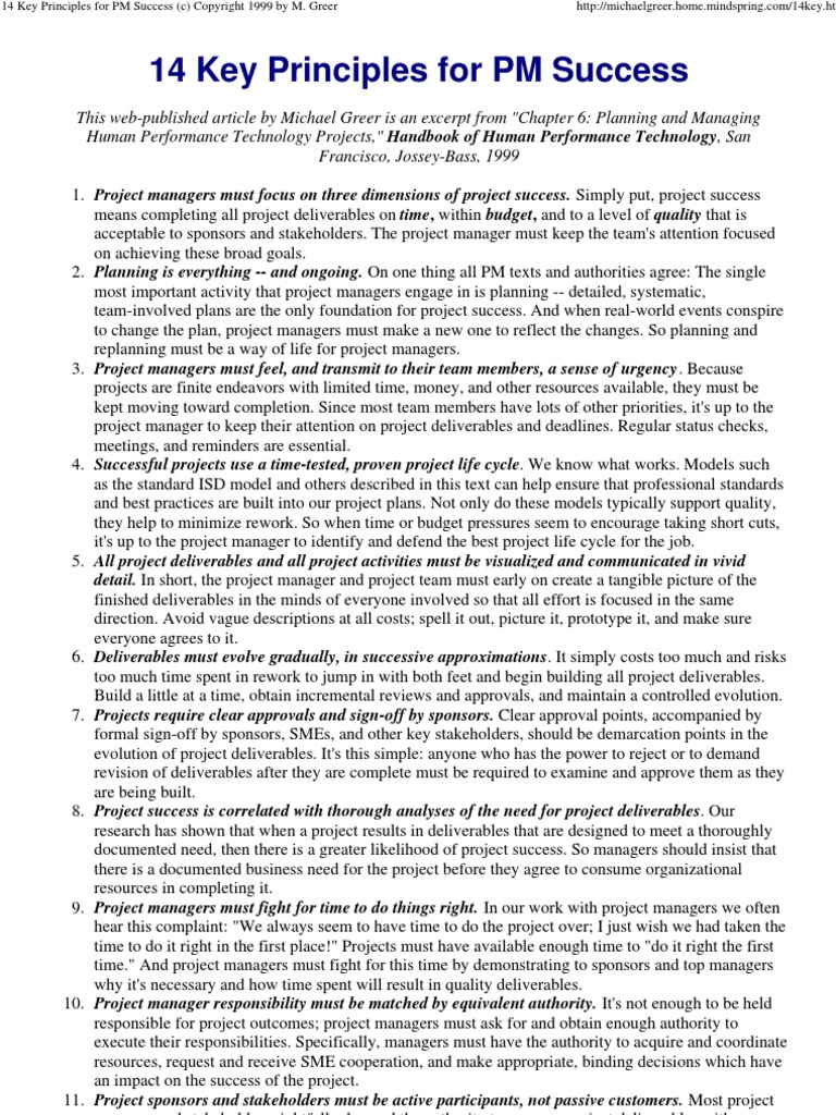 14 Key Principles For PM Success | PDF | Project Management | Business