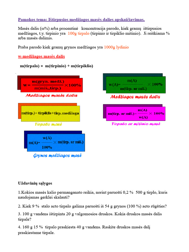mases dalies apskaiciavimas tirpale _mokiniams | PDF