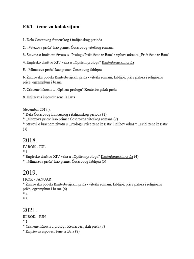 EK1 - Teme Za Kolokvijum | PDF