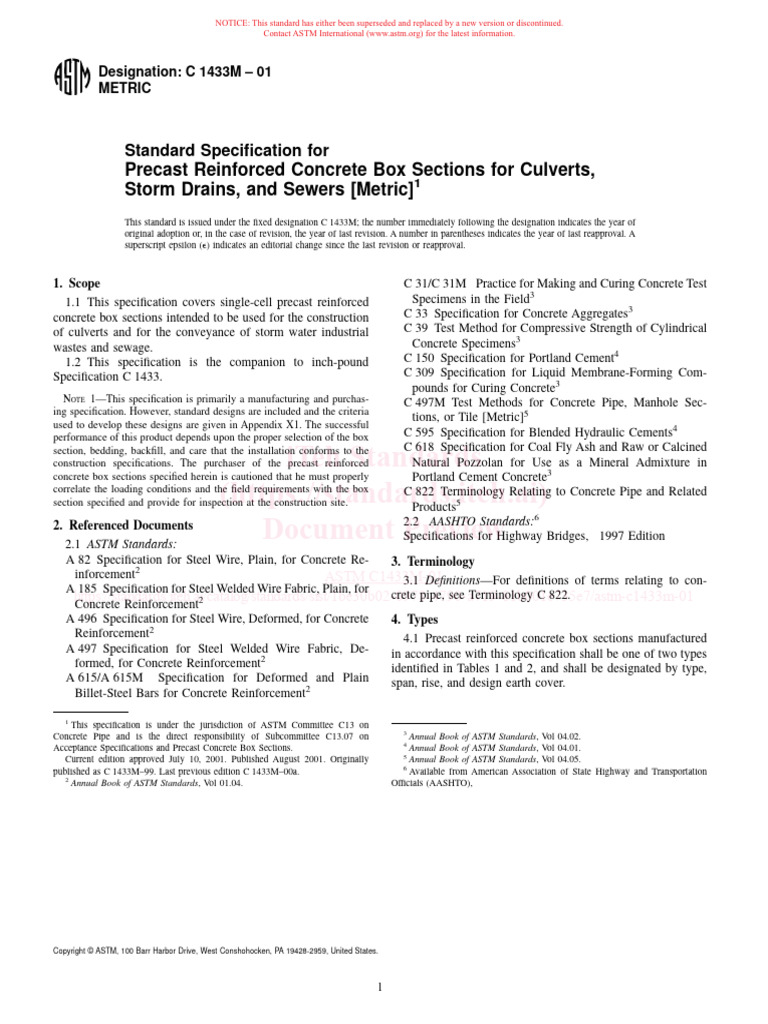 Astm C1433M 01 | PDF | Concrete | Precast Concrete