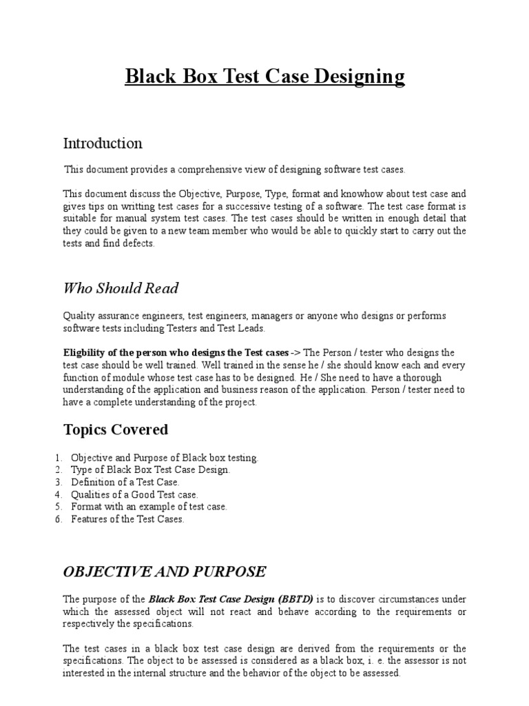 GuideLines Of Test Case Design PDF Software Testing Areas Of