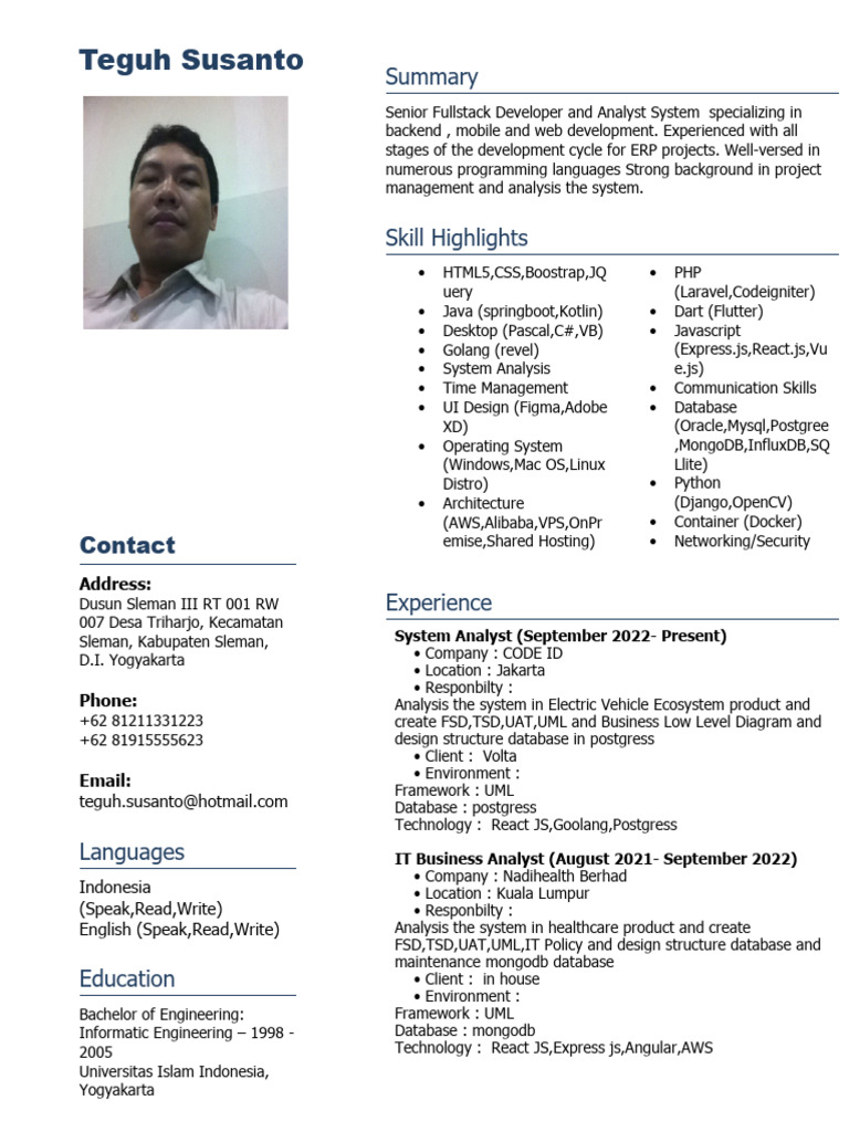 Cv Teguh Susanto 2023 | PDF