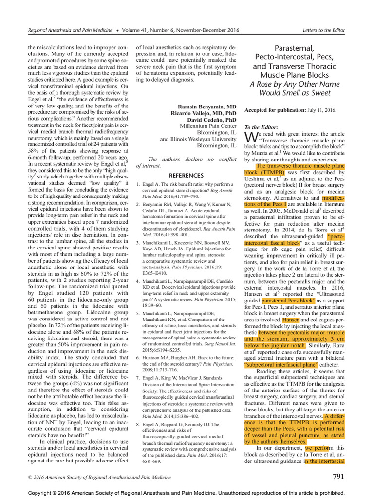2016 Parasternal, Pecto-Intercostal, Pecs, and Transverse Thoracic ...
