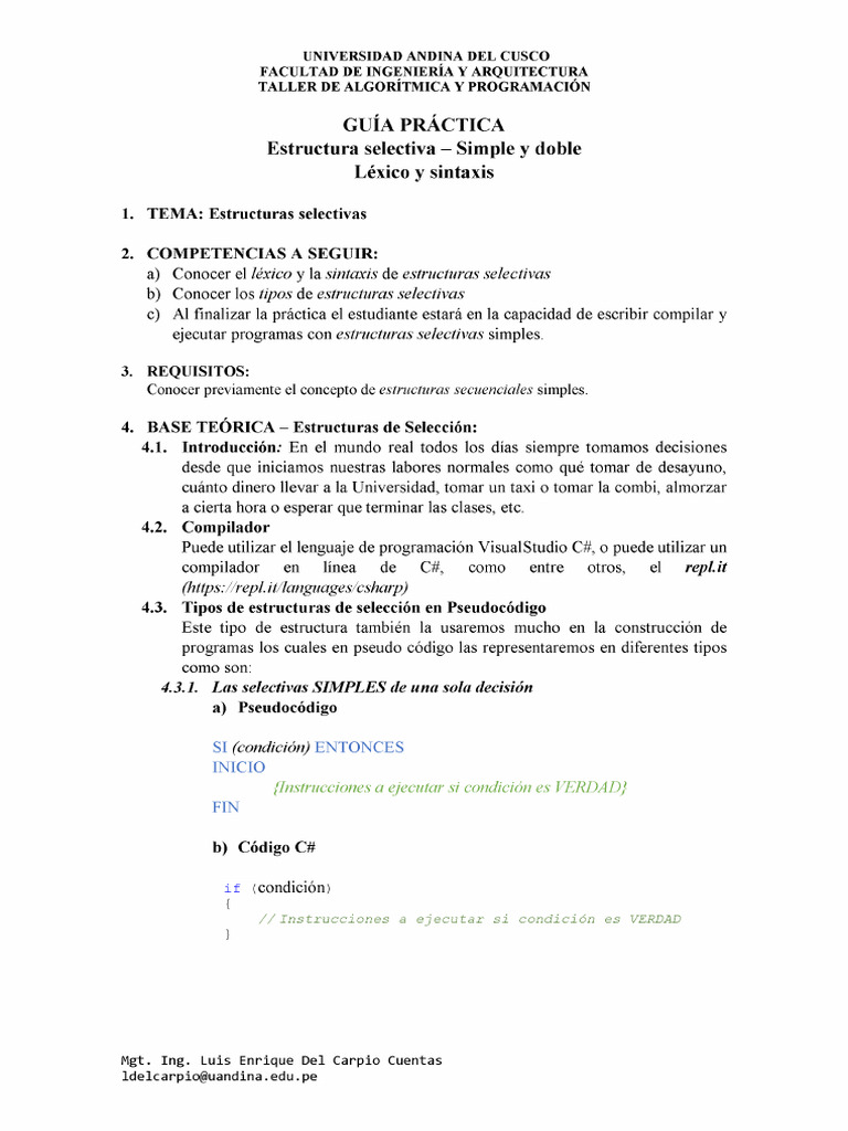 Guia Laboratorio - Estructuras Selectivas - 01 Simple y Doble | PDF