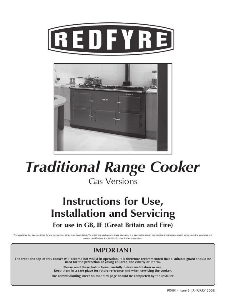 Redfyre Trad Range Cooker Gas Manual PR0814-6 | PDF