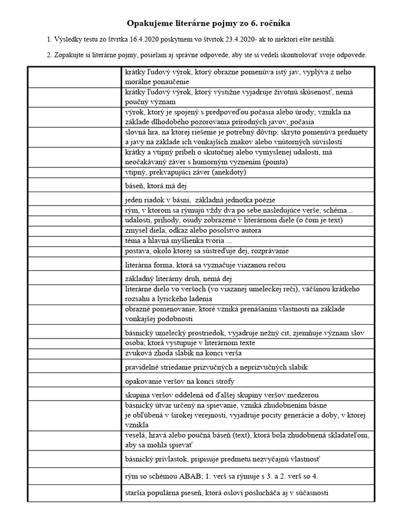 Literatura - Opakovanie 6.rocnik | PDF