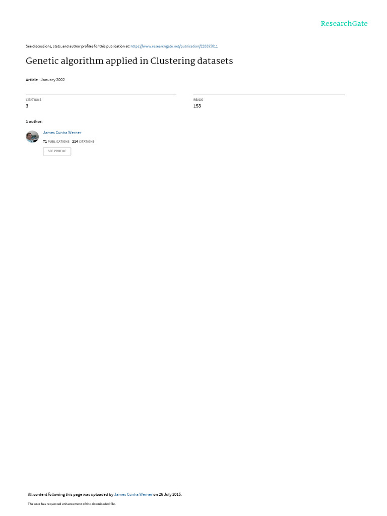 Genetic Algorithm Applied in Clustering Datasets | PDF