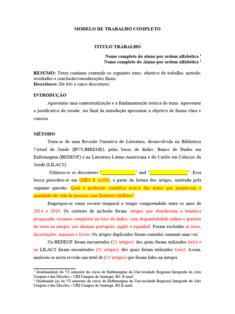 Modelo de Trabalho Completo | PDF