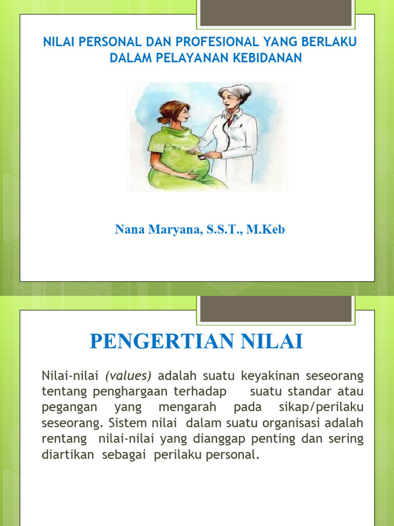 Nilai Personal & Nilai Luhur Profesi Dalam Pelayanan Kebidanan | PDF | Pengembangan Diri | Sains ...