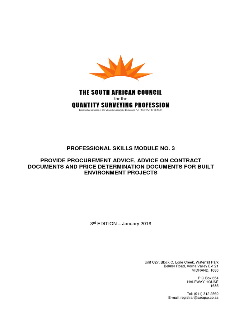 Skills Module 3 - Provide Procurement Advice, Advice on Contract Documents and Price ...