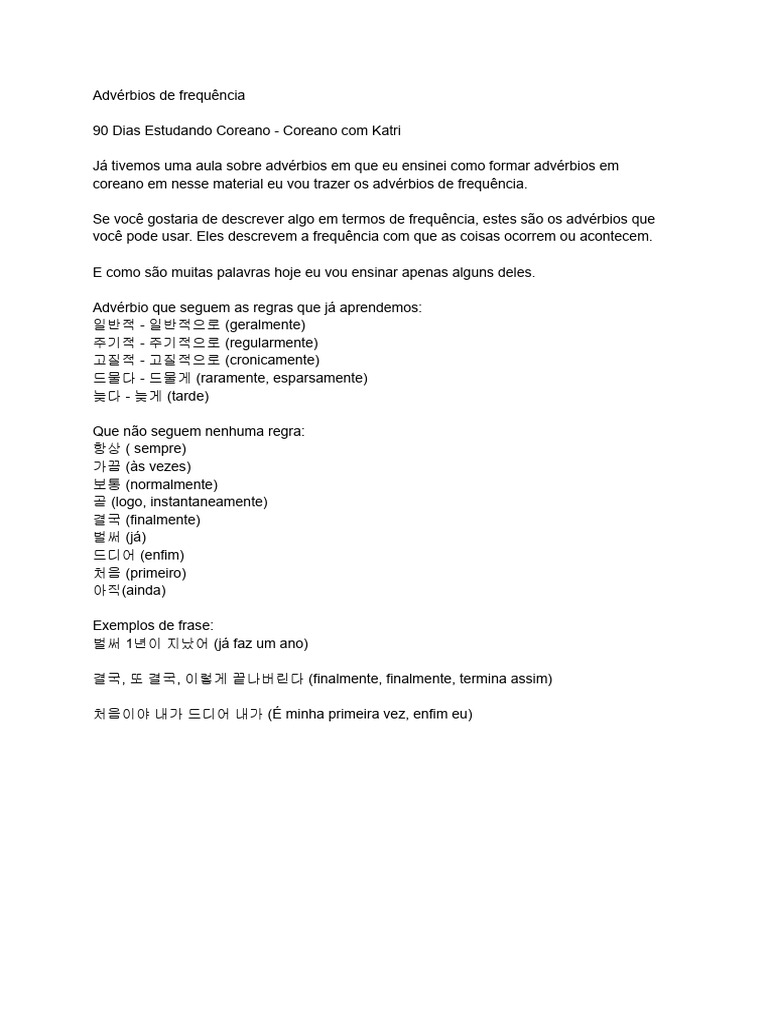 Advérbios de Frequência em Coreano | PDF