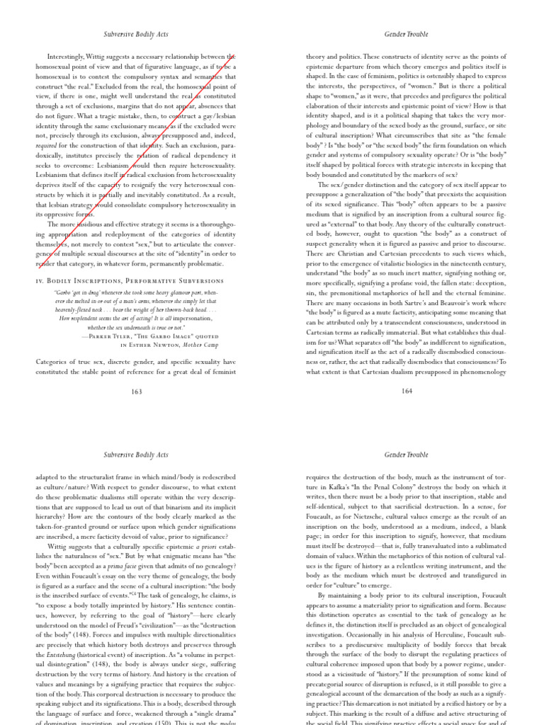 GENDER TROUBLE - Feminism and The Subversion of Identity | PDF | Gender ...