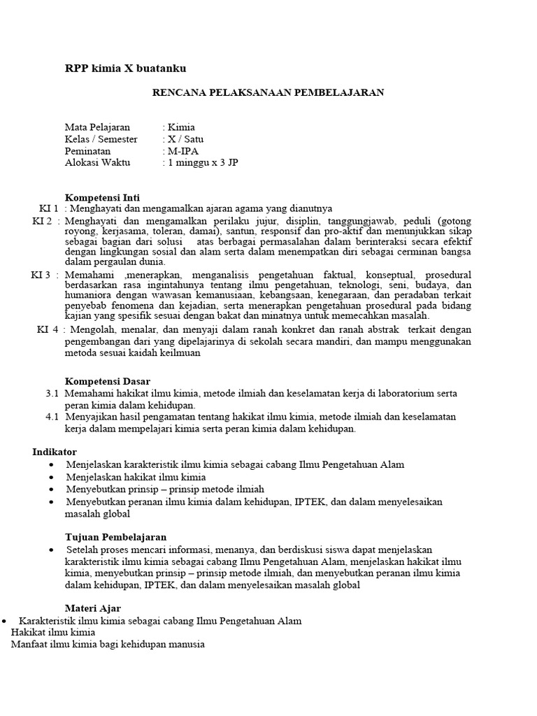 RPP Kimia X Buatanku | PDF | Sains & Matematika
