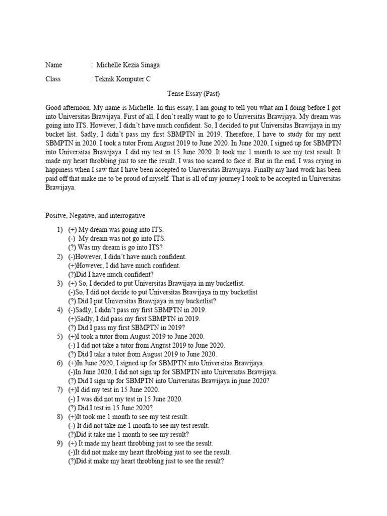 205150300111050-Michelle Kezia Sinaga-English-Tense Essay (Past) | PDF