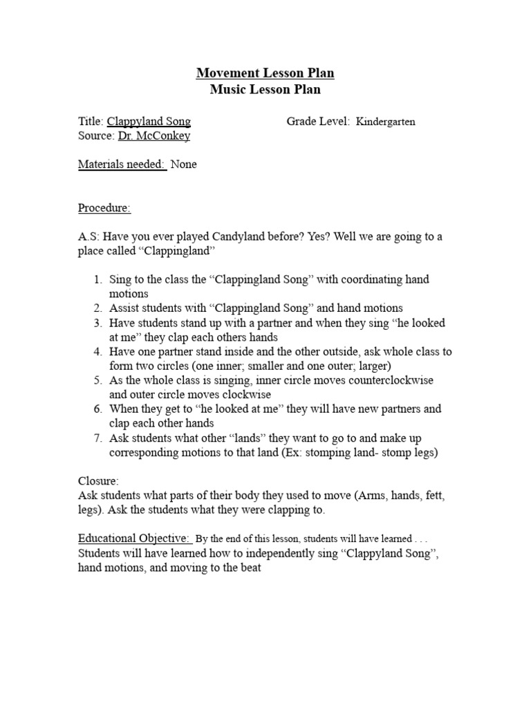 Clappyland Lesson Plan | PDF | Learning | Behavior Modification