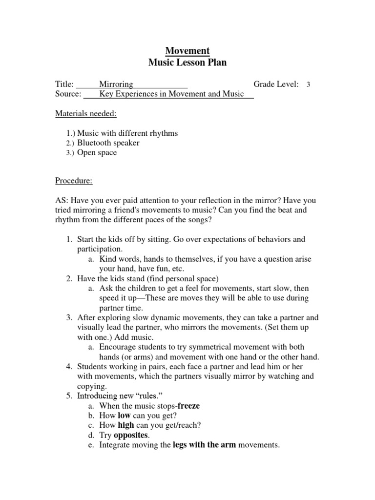 Movement Lesson Plan | PDF | Learning | Cognition