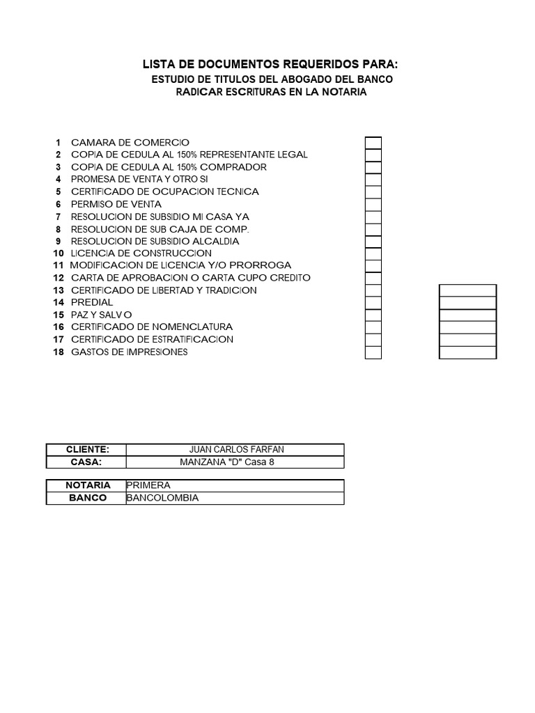 Lista de Domentos para Estudio de Titulos y Escrituras | PDF | Finanzas ...