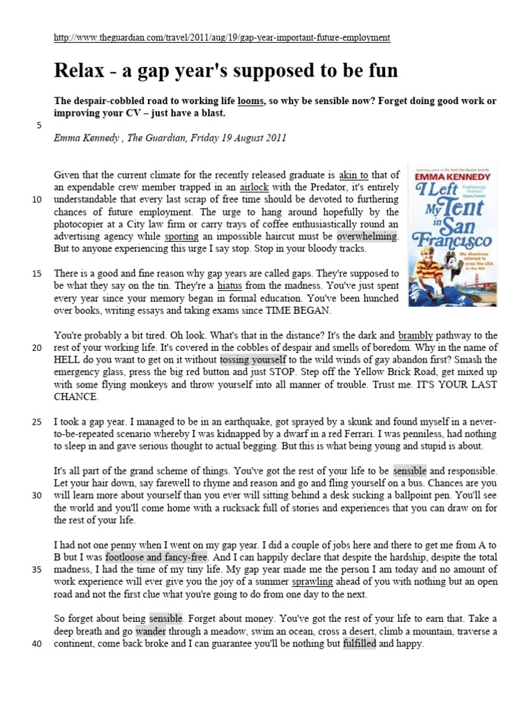 06-Relax, A Gap Year Is Supposed To Be Fun TEXT + WORKSHEET | PDF