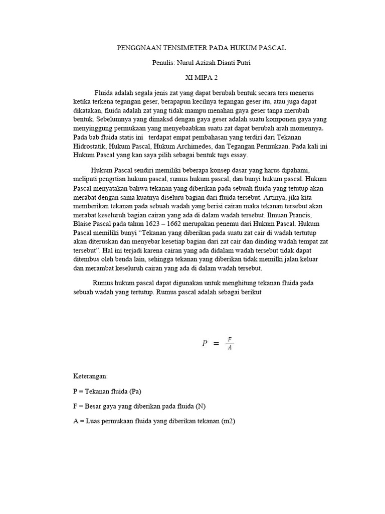 Penggunaan Tensimeter Pada Hukum Pascal | PDF