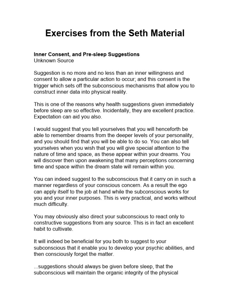 Pdfcoffee.com Exercises From the Seth Material PDF Free 1 | PDF | Dream | Experience