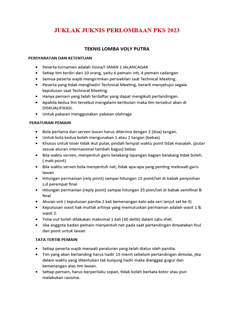Juklak Juknis Perlombaan Pks 2023 | PDF