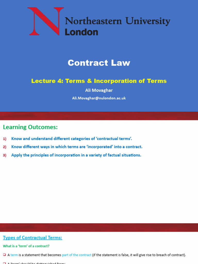 Lecture 4-Types of Terms & Incorporation of Terms | PDF | Contractual ...