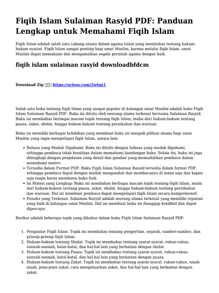 Fiqih Islam Sulaiman Rasyid PDF: Panduan Lengkap Untuk Memahami Fiqih Islam | PDF